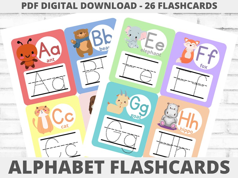 Alphabet Flashcards Printable, ABC Tracing Practice, Flashcards ABC for ...