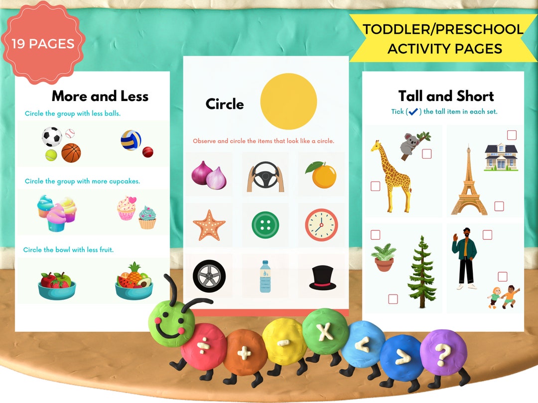 Toddler Activity Pages With Shapes, Big, Small, Tall, Short Worksheets ...
