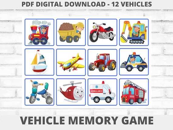 Vehicles Memory Matching Card Game Preschool Worksheets | Etsy