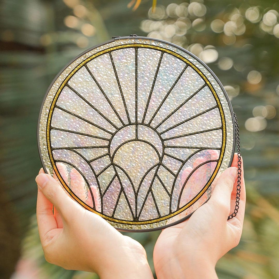 Minimal Sunburst Suncatcher Window Decor, Round Vibrant Glass Art ...
