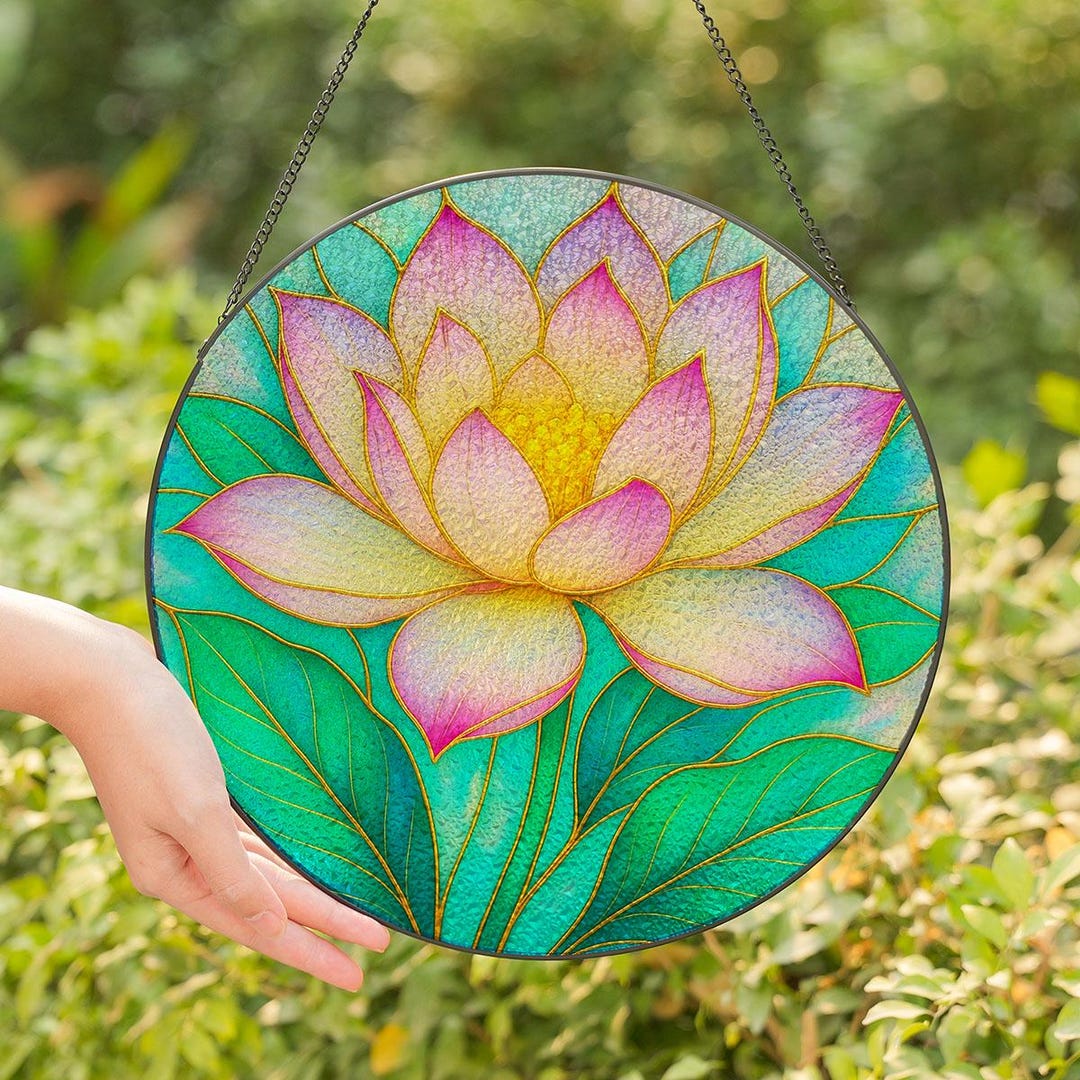 Zen Lotus Suncatcher - Sacred Water Lily Window Art - Meditation Room ...