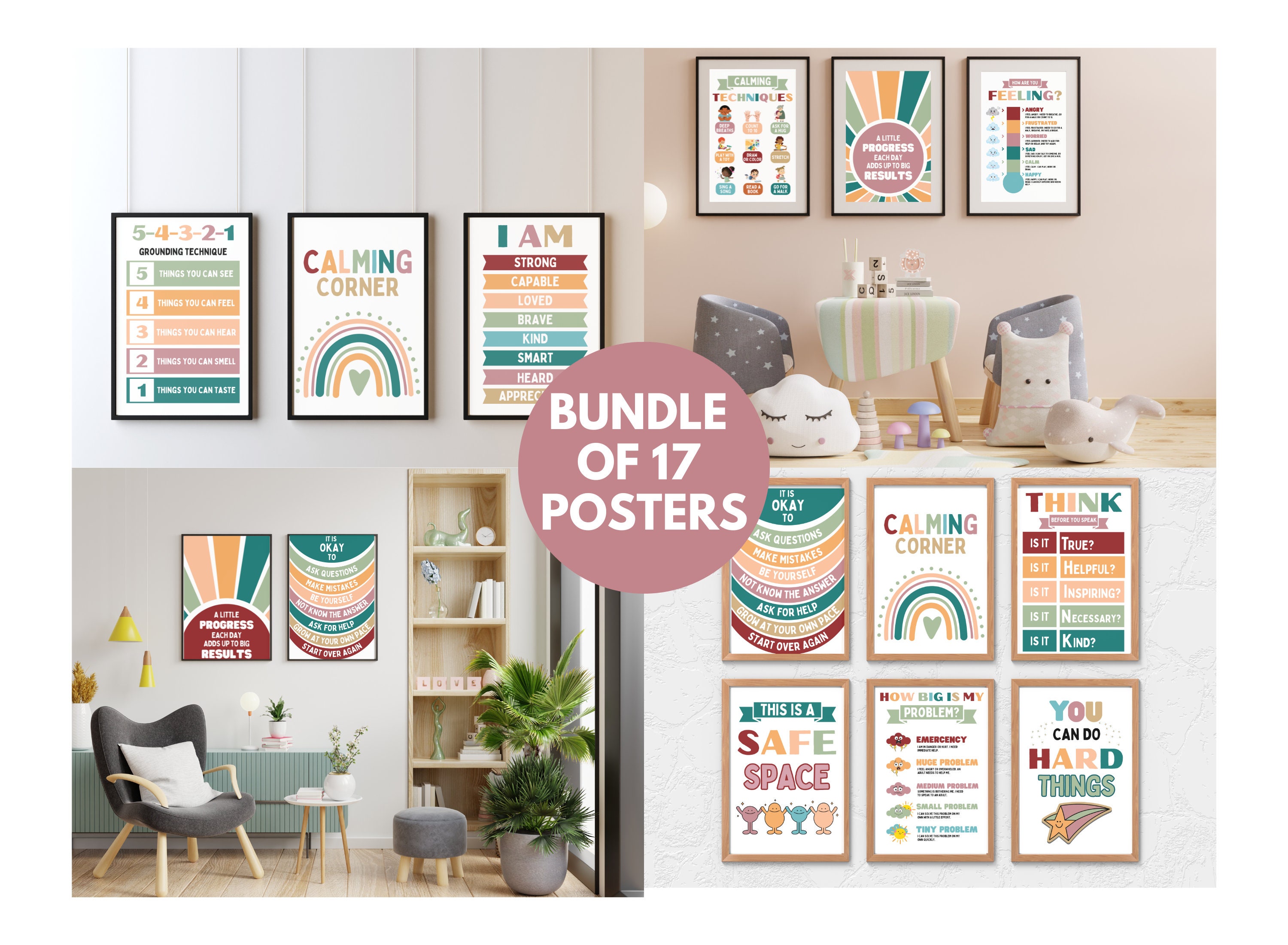 Calming Corner Classroom Poster, Boho Retro Decor Bundle, Educational ...