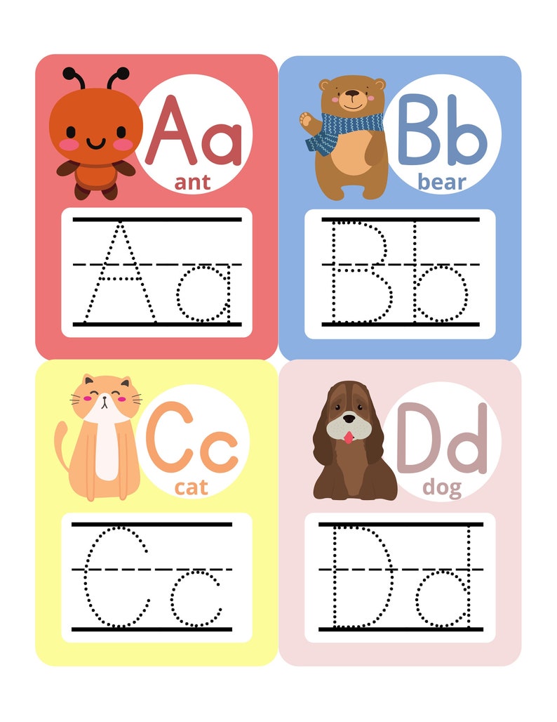 Alphabet Flashcards Printable, ABC Tracing Practice, Flashcards ABC for ...