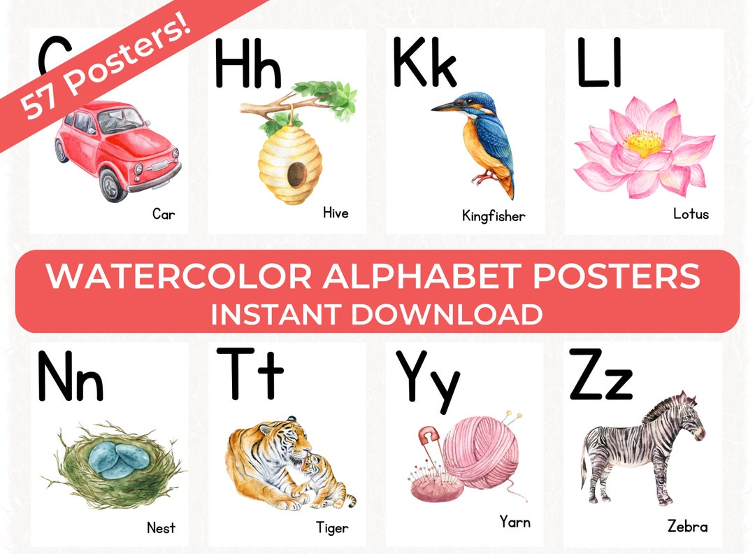 Watercolor Alphabet Poster for Homeschool, Daycare or Classroom Decor ...