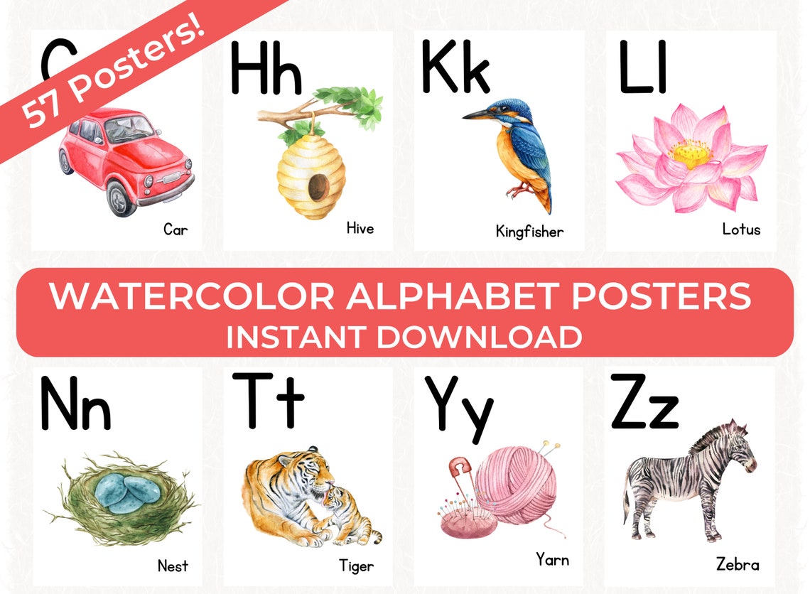 Watercolor Alphabet Poster for Homeschool, Daycare or Classroom Decor ...
