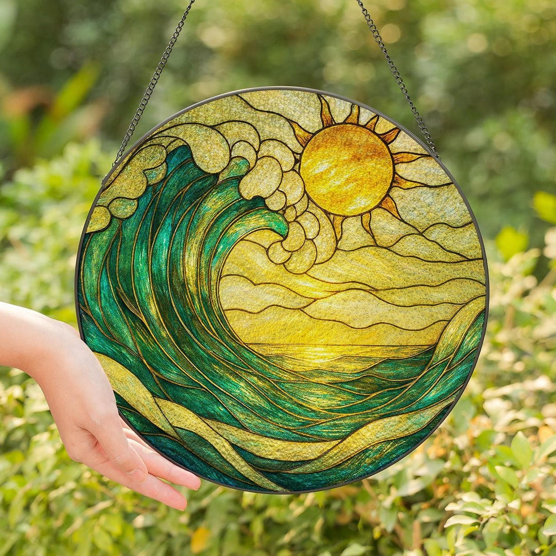 Ocean Wave Suncatcher - Rolling Surf Window Art - Nautical Sea Scenery ...
