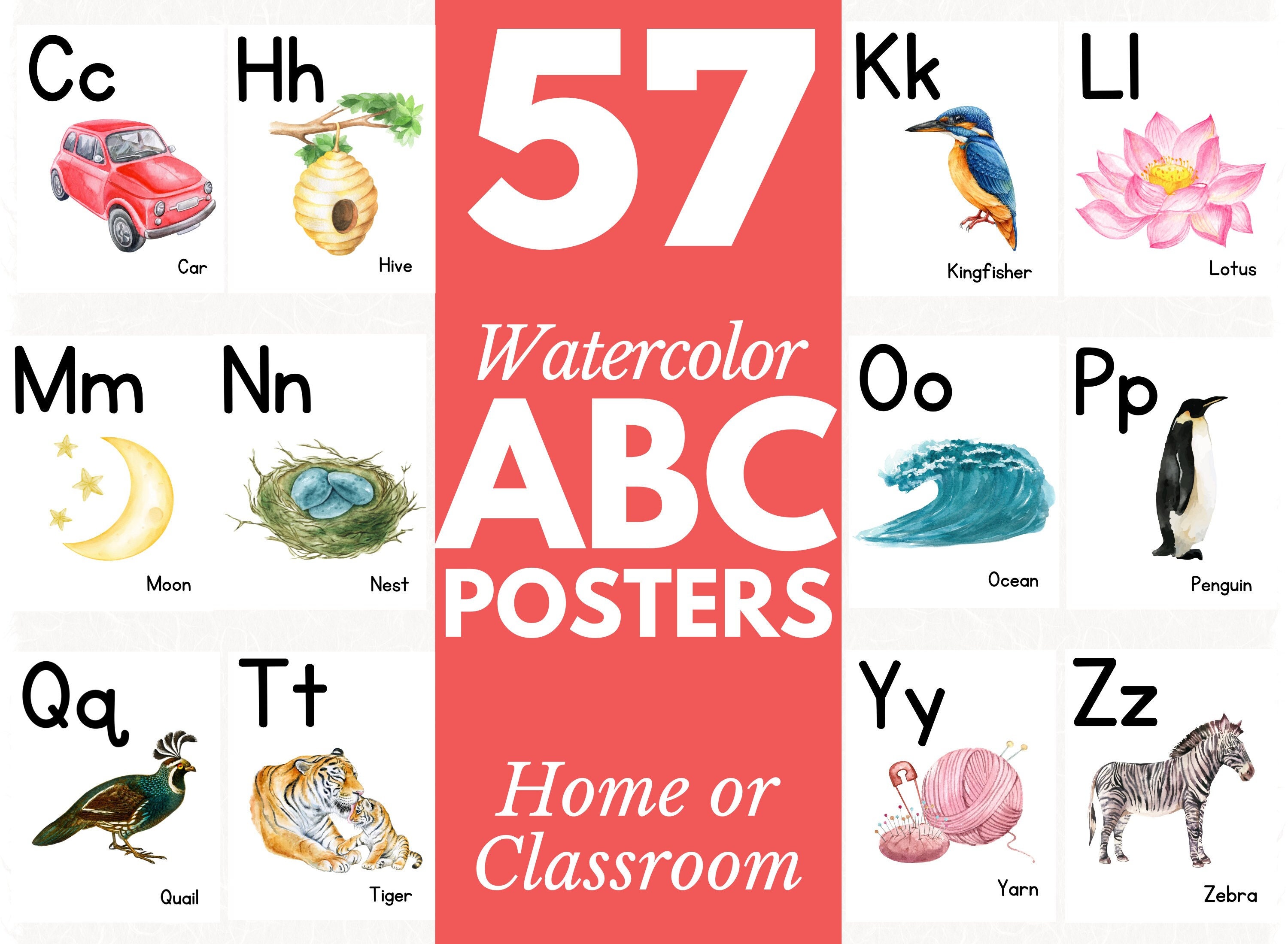 Watercolor Alphabet Poster for Homeschool, Daycare or Classroom Decor ...