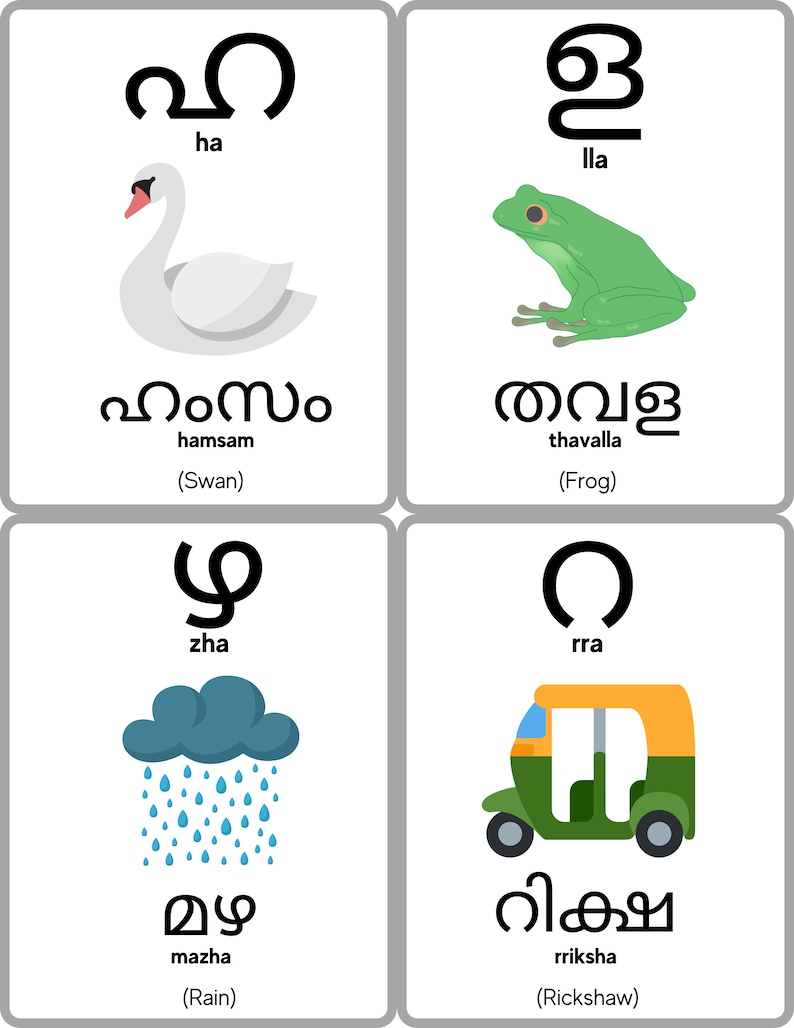 Malayalam Alphabet Flashcards, Malayalam Consonants, Learn Malayalam ...