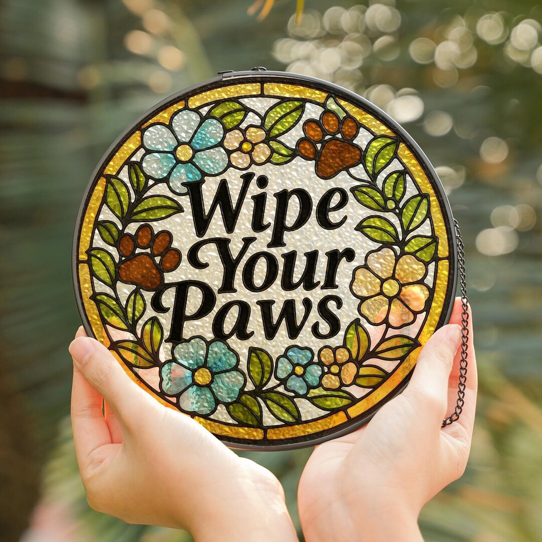 Funny Dog Paw Window Art - Stained Glass Style Suncatcher - Vibrant ...