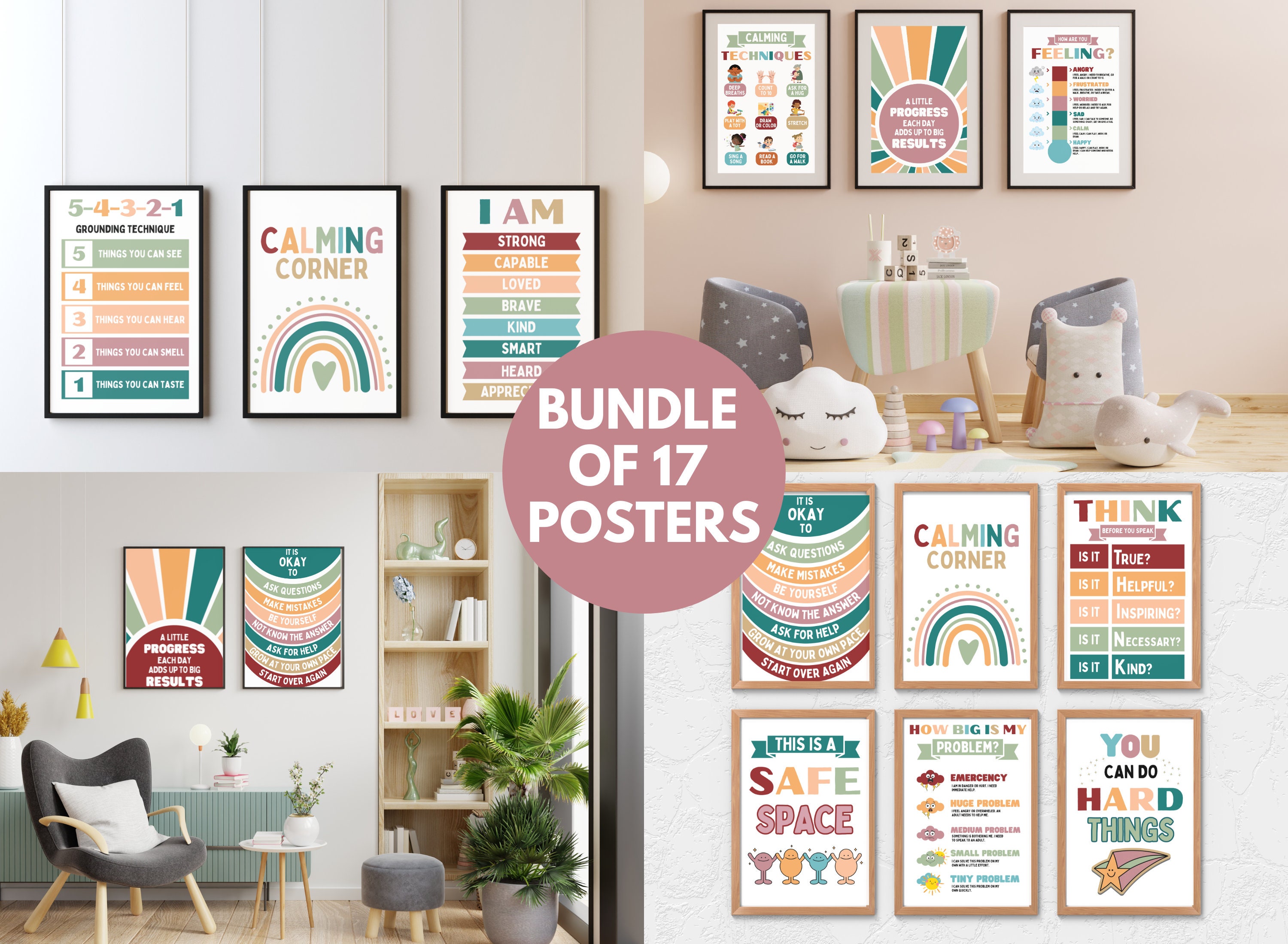 Calming Corner Classroom Poster, Boho Retro Decor Bundle, Educational ...