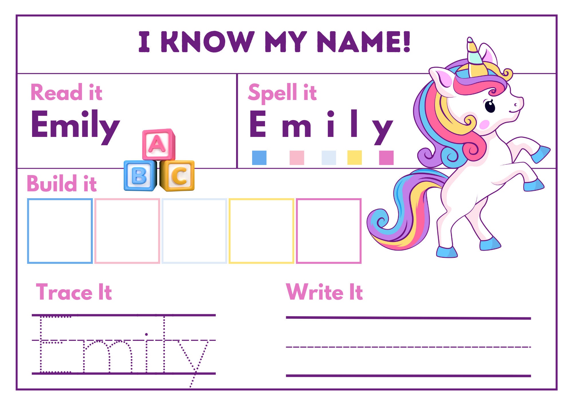 Buy Personalized Dry Erase Name Tracing Mats. Pre-k, Preschool, Toddler ...