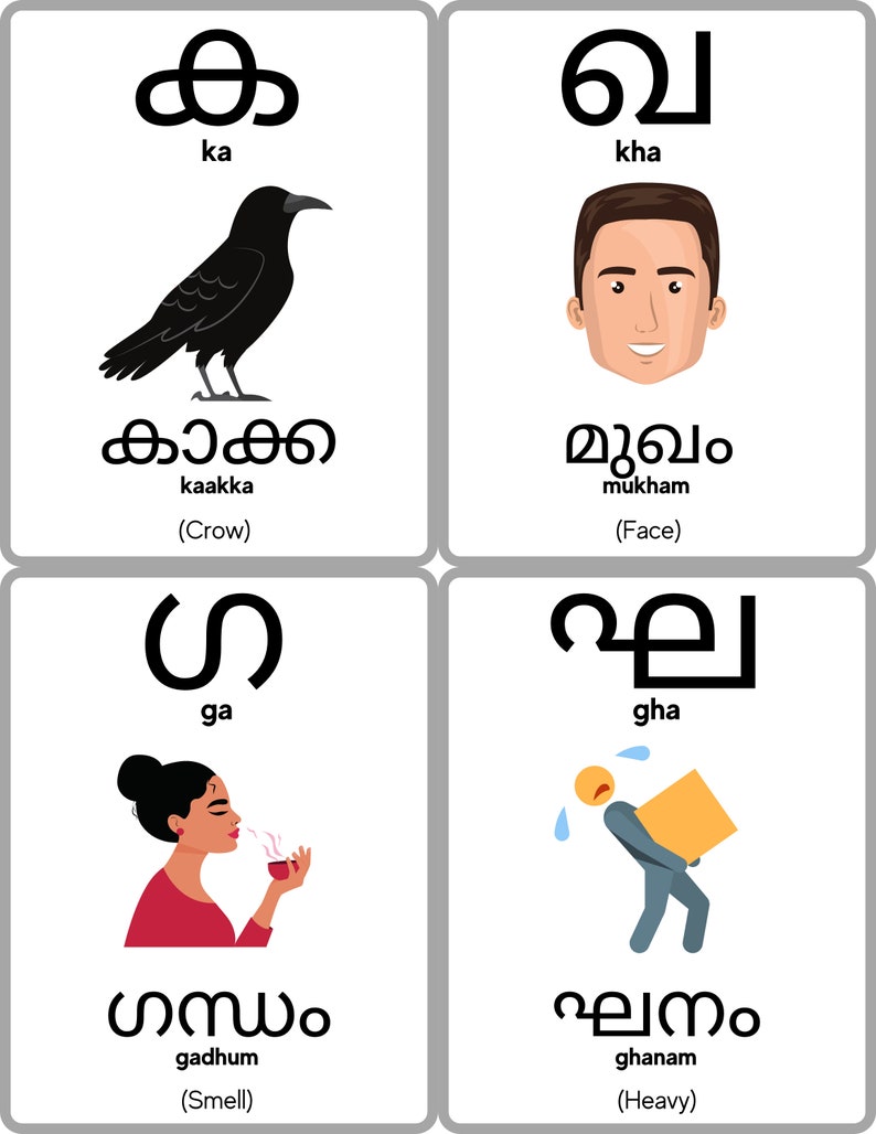 Malayalam Alphabet Flashcards, Malayalam Consonants, Learn Malayalam ...