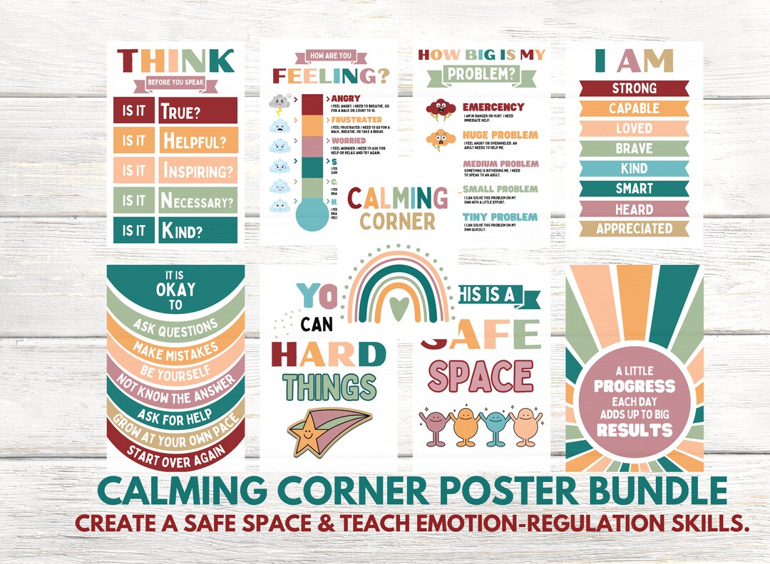 Calming Corner Classroom Poster, Boho Retro Decor Bundle, Educational ...