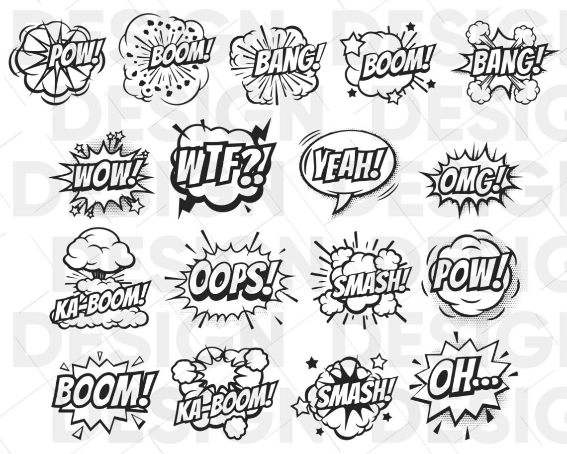 15 ACTION SIGNS SVG Bundle Zap Bang Pow Boom Ouch - Etsy