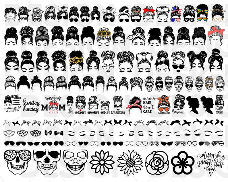 140 MESSY BUN SVG Messy Bun Graphic Designs Mom Life Svg - Etsy