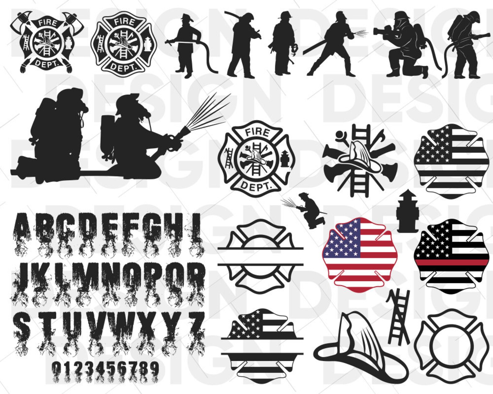 50 FIRE DEPARTMENT SVG Bundle Fire Flame Font Blaze Font - Etsy