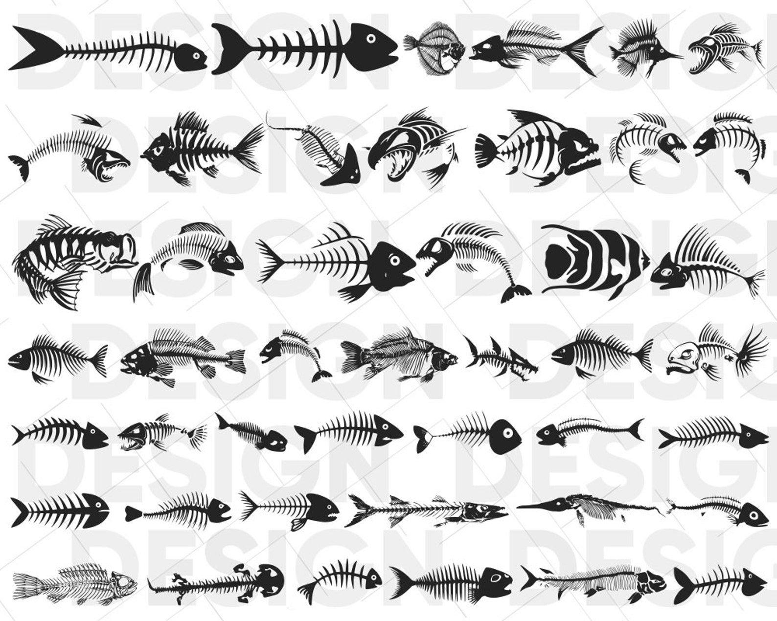40 FISH SKELETON SVG Bundle Fish Skeleton Silhouette Fish - Etsy