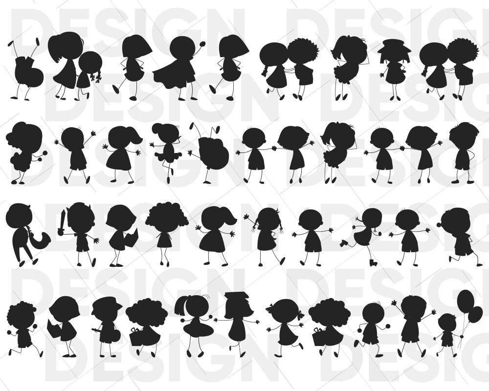 40 CARTOON KIDS SVG Bundle Kids Silhouette Svg Kids Vector - Etsy