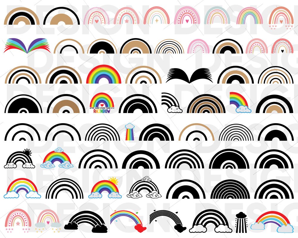 60 RAINBOW SVG BUNDLE silueta de arco iris svg negro arco - Etsy México