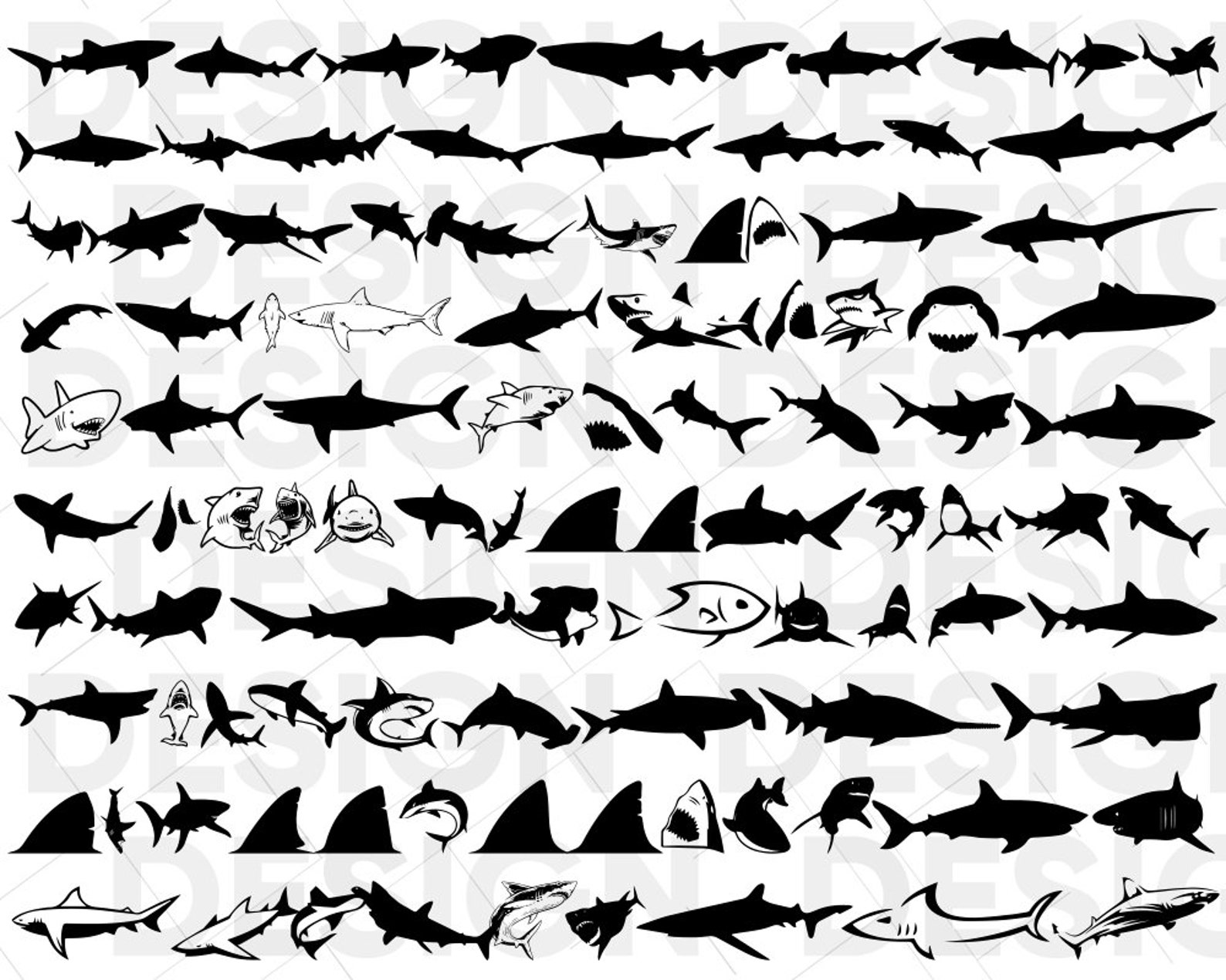 100 SHARK SVG BUNDLE Shark Fin Svg Shark Silhouette Shark | Etsy
