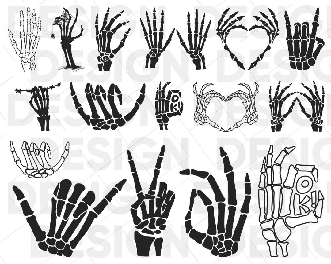 15+ SKELETON HAND SIGN Svg Bundle, Hand Sign Silhouette Svg, Hand Sign ...