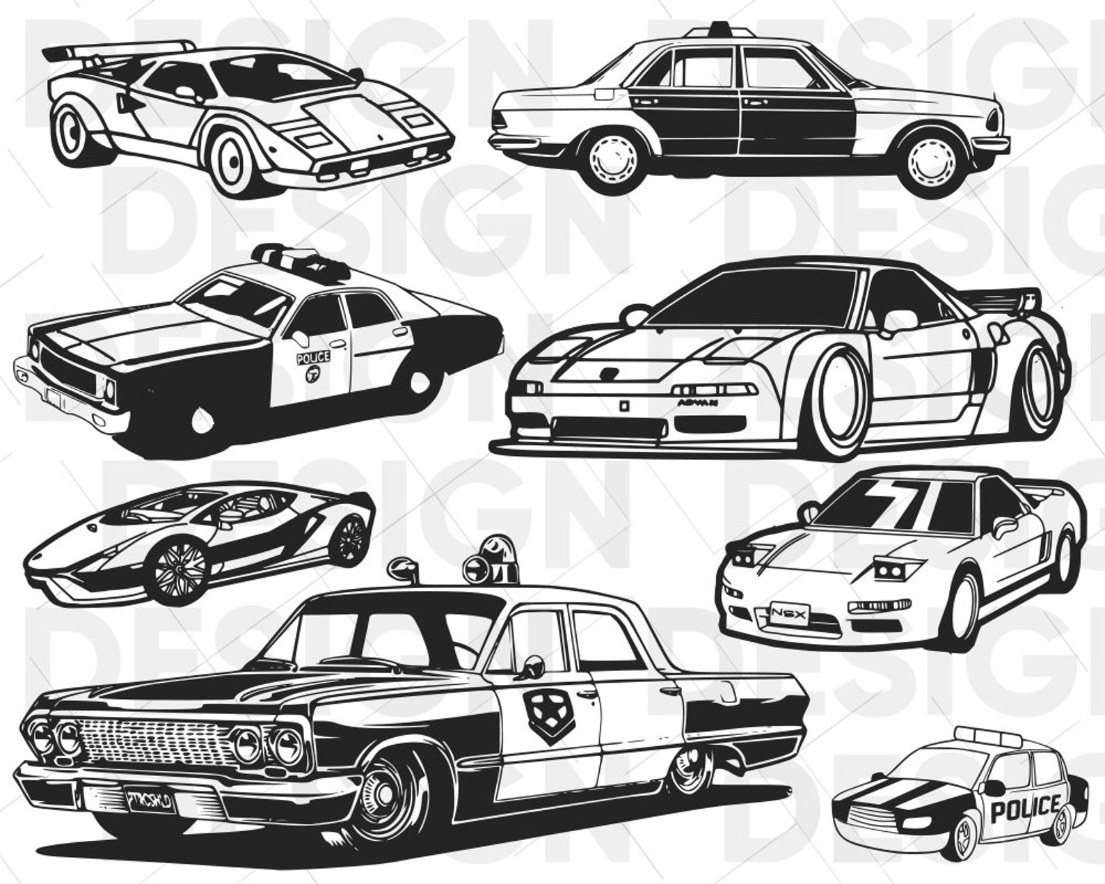 8 POLICE CARS SVG Bundle Sport Cars Svg Car Svg Police Car - Etsy