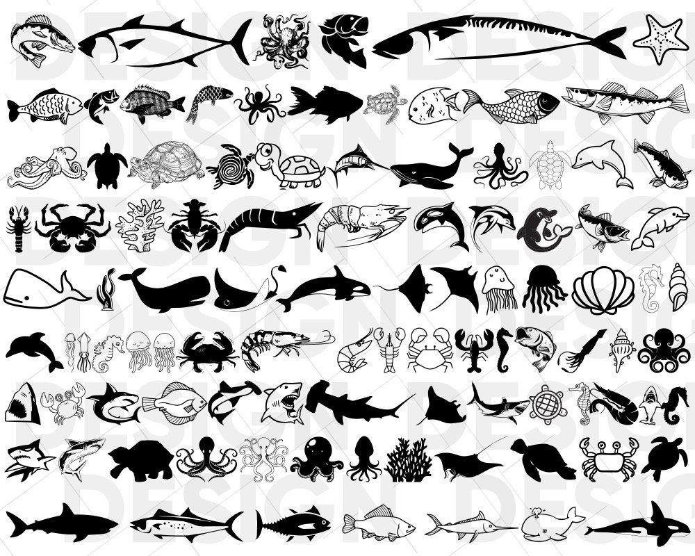 100 SEA CREATURES SVG Tuna Svg Sea Bass Svg Sea Fish Svg | Etsy