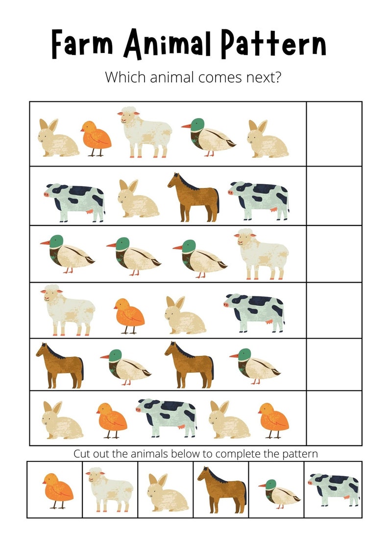 Farm Animal Activity Pages for Early Learning, Preschool, Kindergarten ...