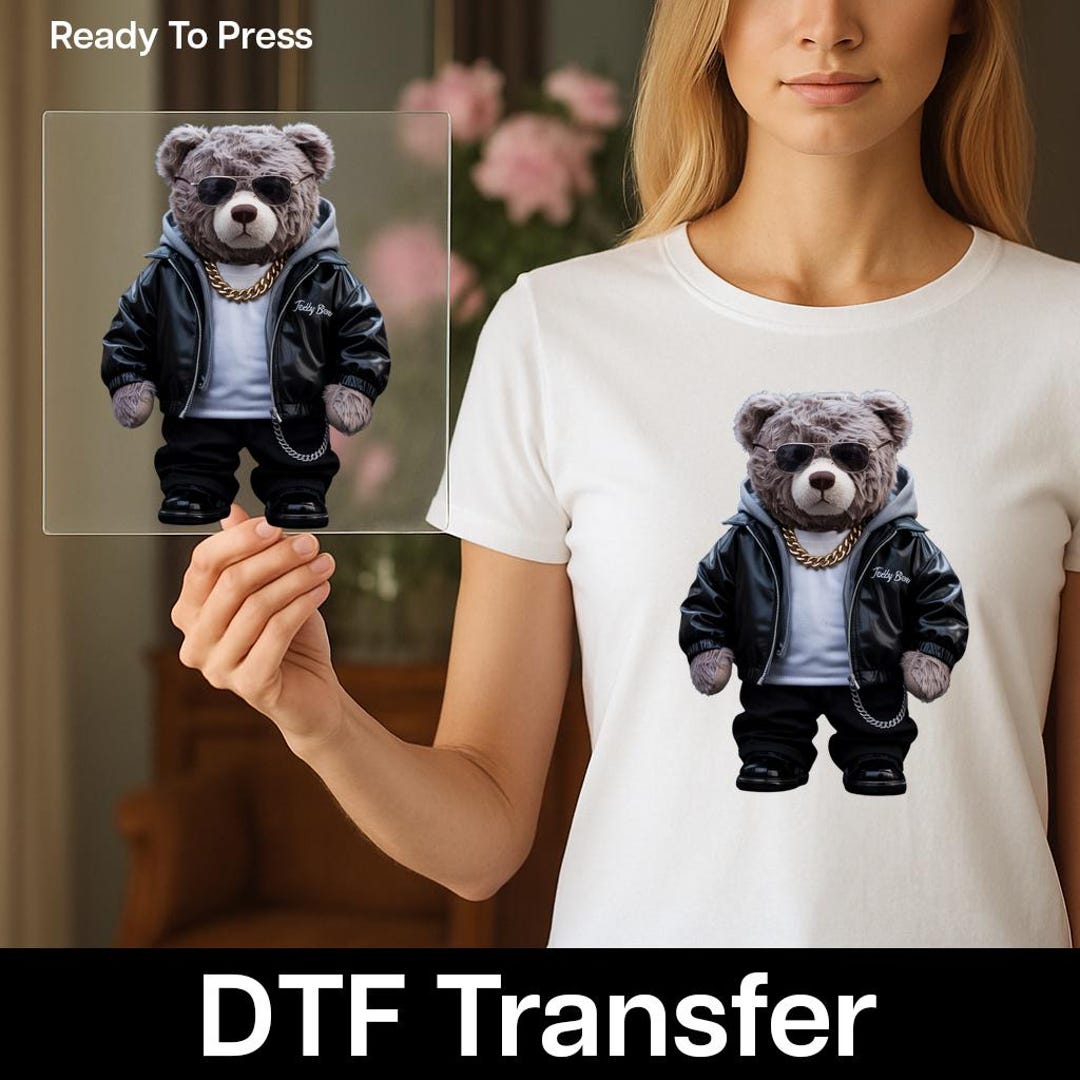 Iron-on Funny Urban Bear DTF Transfer for Cool Group Apparel ...