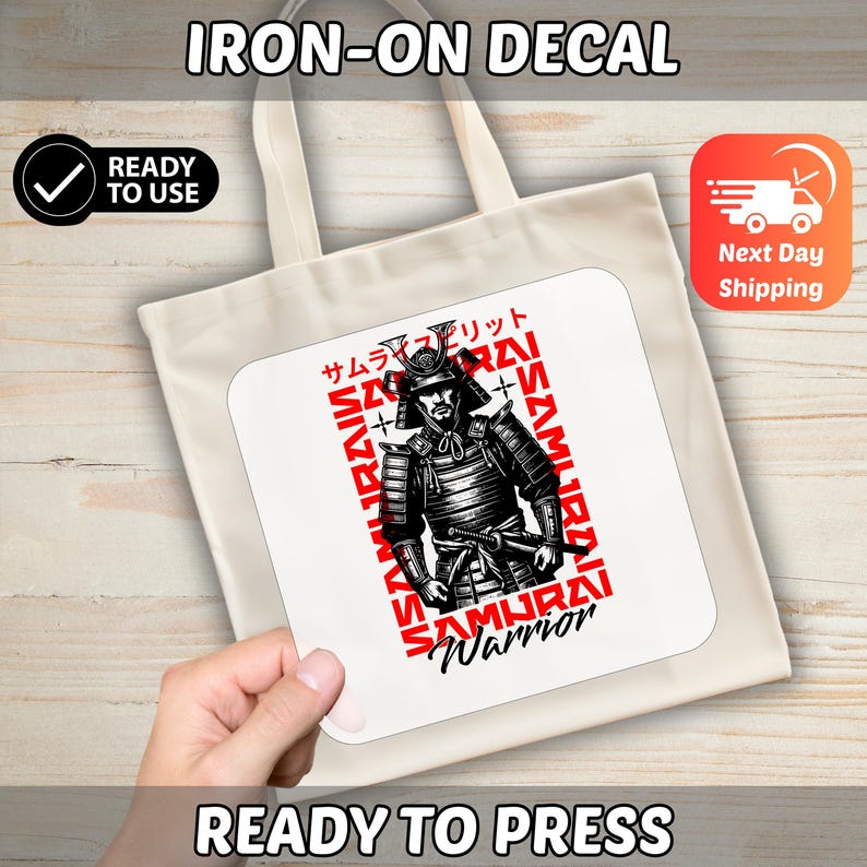 Samurai Warrior Gothic Bold DTF Transfer, Iron-on for Japanese Culture Apparel, Cosplay Costume ...