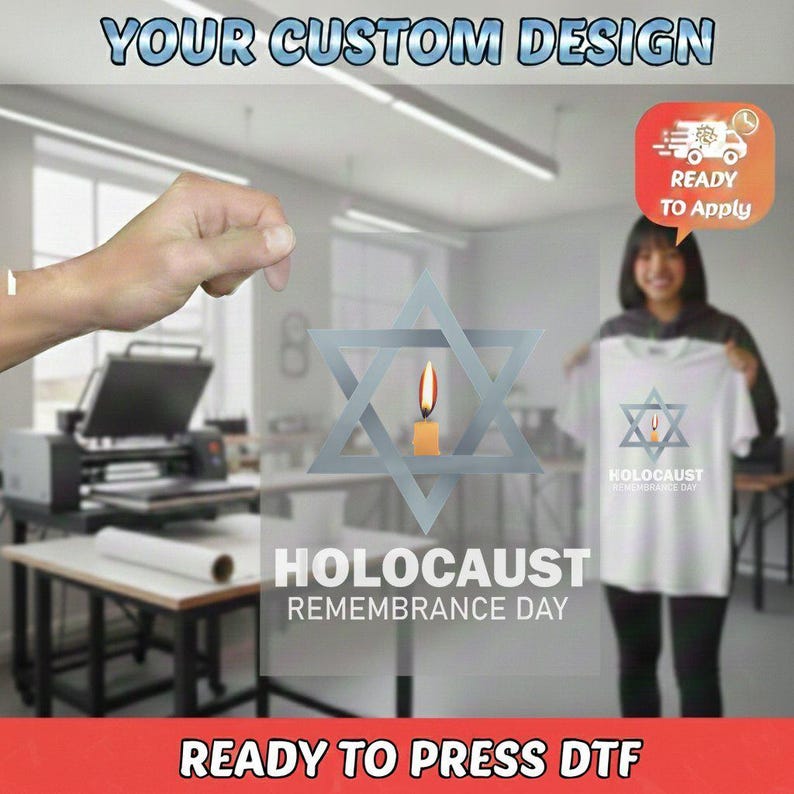 Holocaust Remembrance Day Iron-on Decal, Star of David Candle Design ...