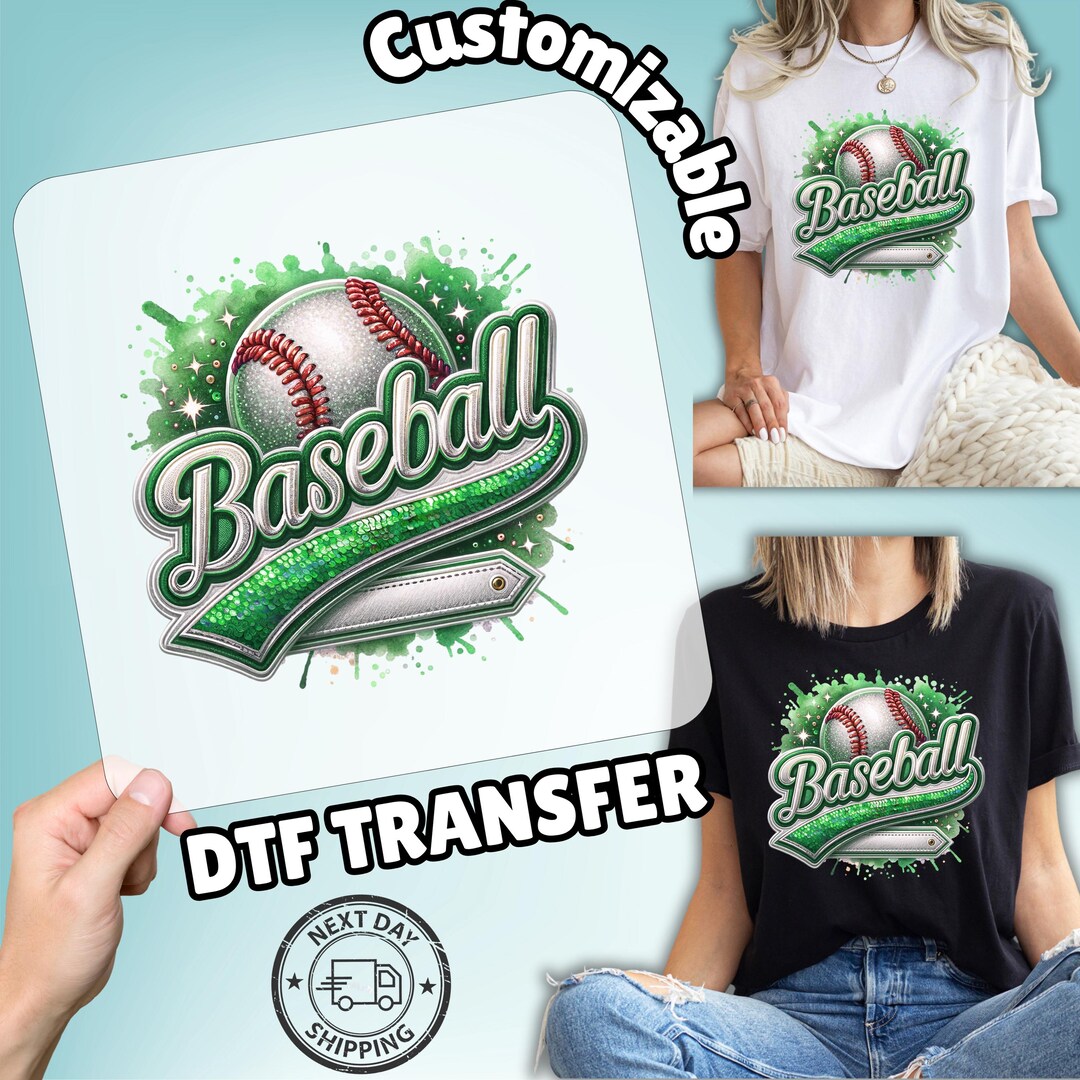 Sparkly Baseball Celebration DTF Transfer for Team Spirit Apparel ...