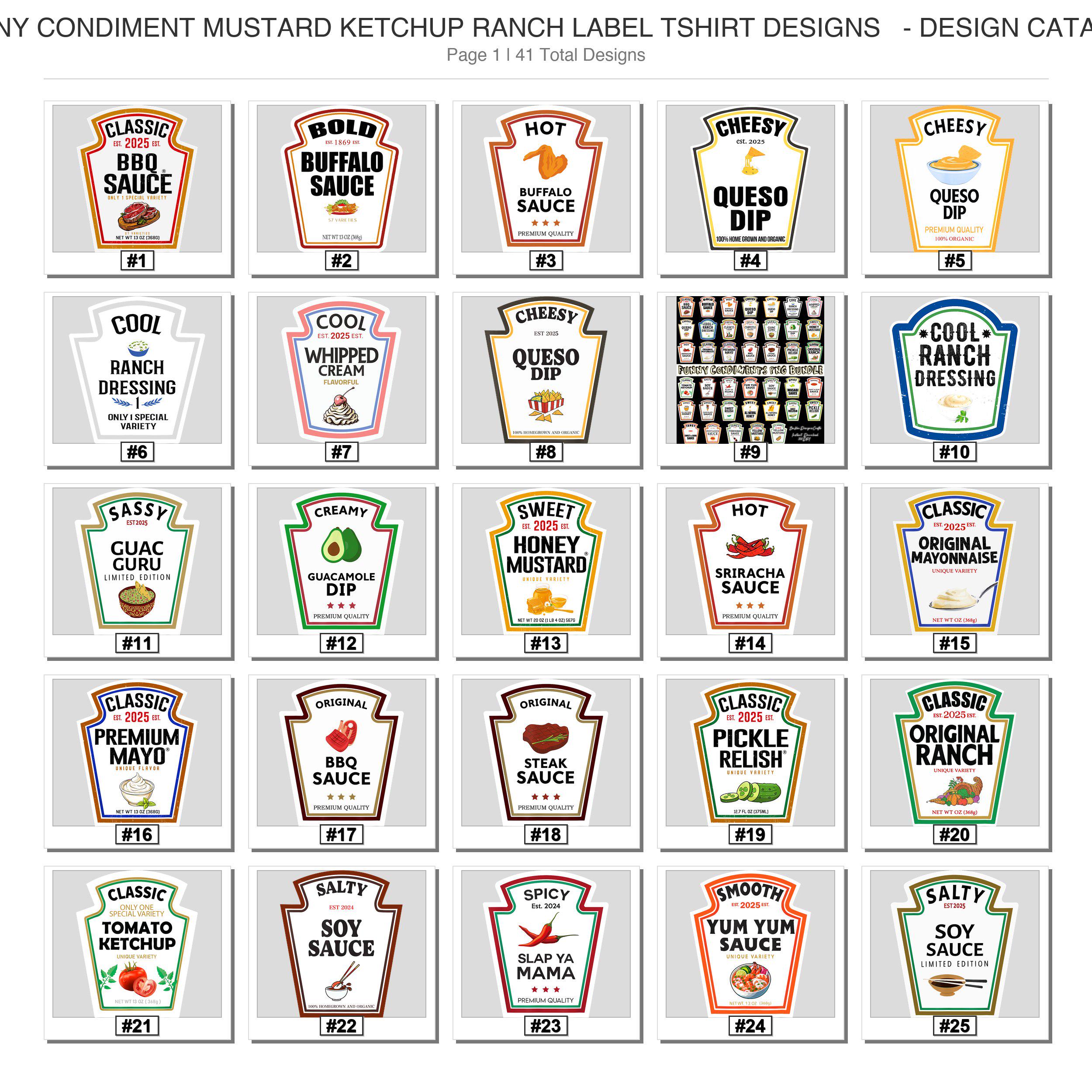 FUNNY CONDIMENT Mustard Ketchup Ranch Label Tshirt Designs DTF ...