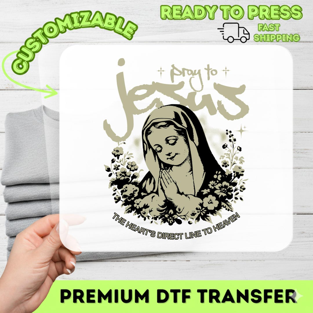 Christian Gothic Virgin Mary Floral Religious DTF Transfer for Church ...