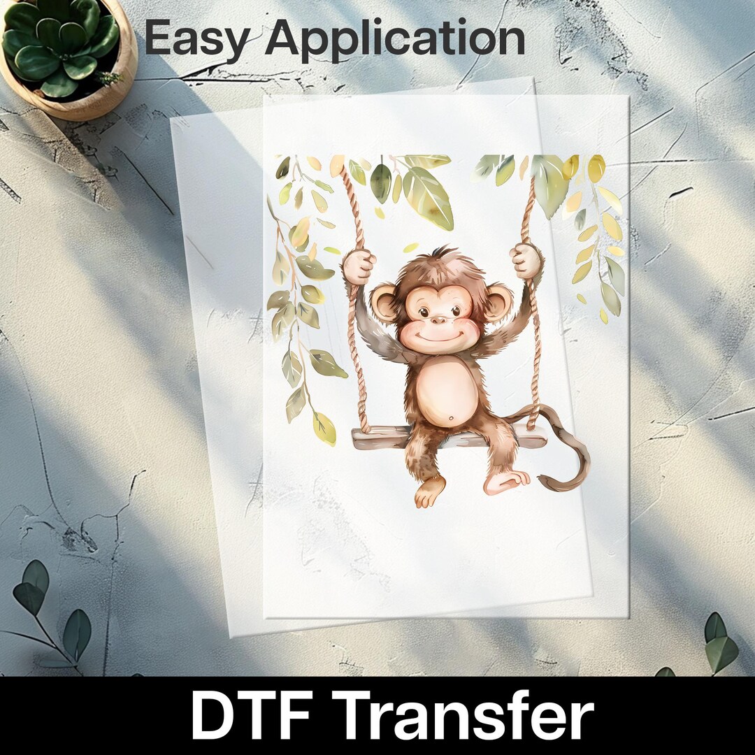 Cute Jungle Monkey DTF Transfer, Iron on Animal Design for Kids Tees ...