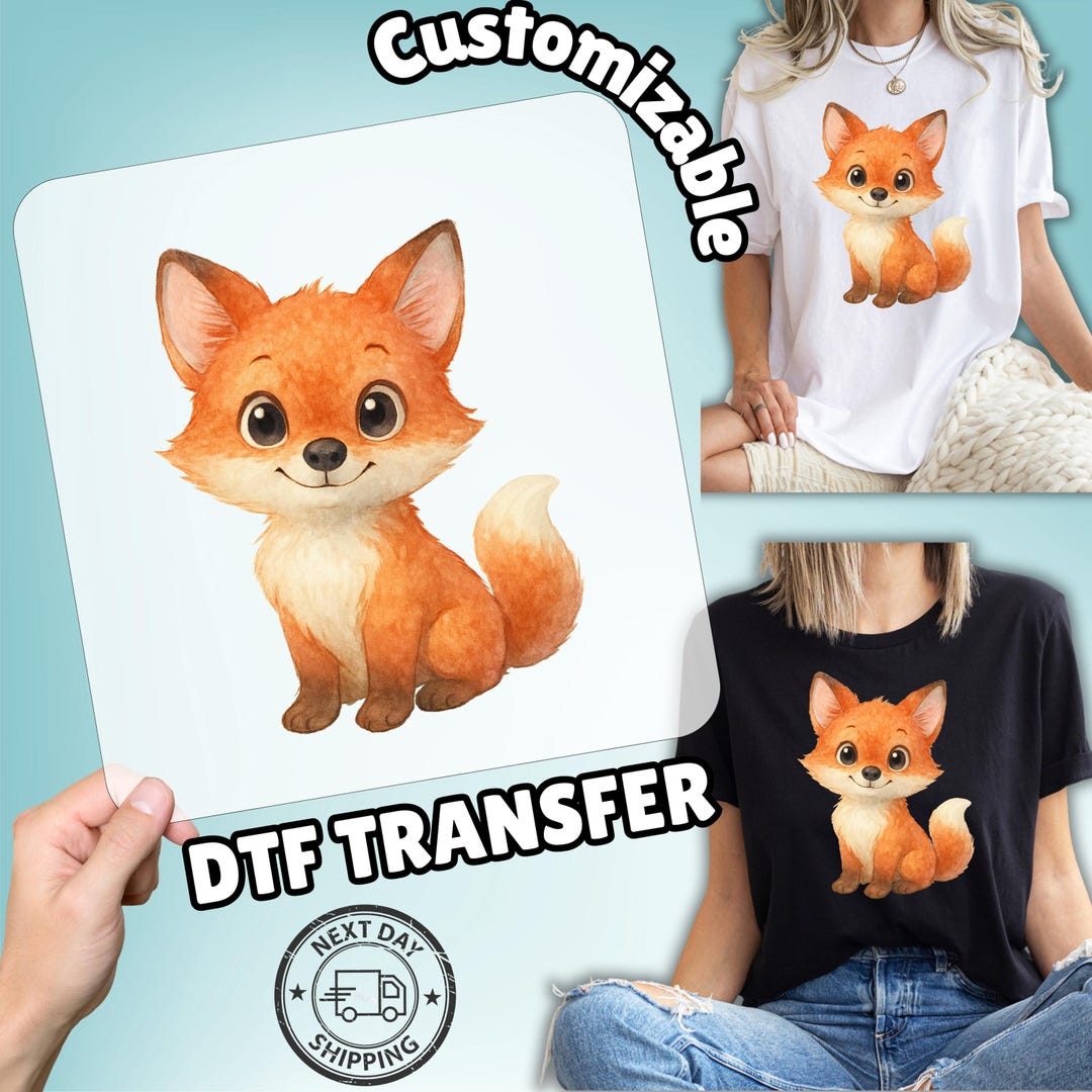 Cute Funny Baby Fox DTF Transfer Ready to Press for Animal Lovers Kids ...