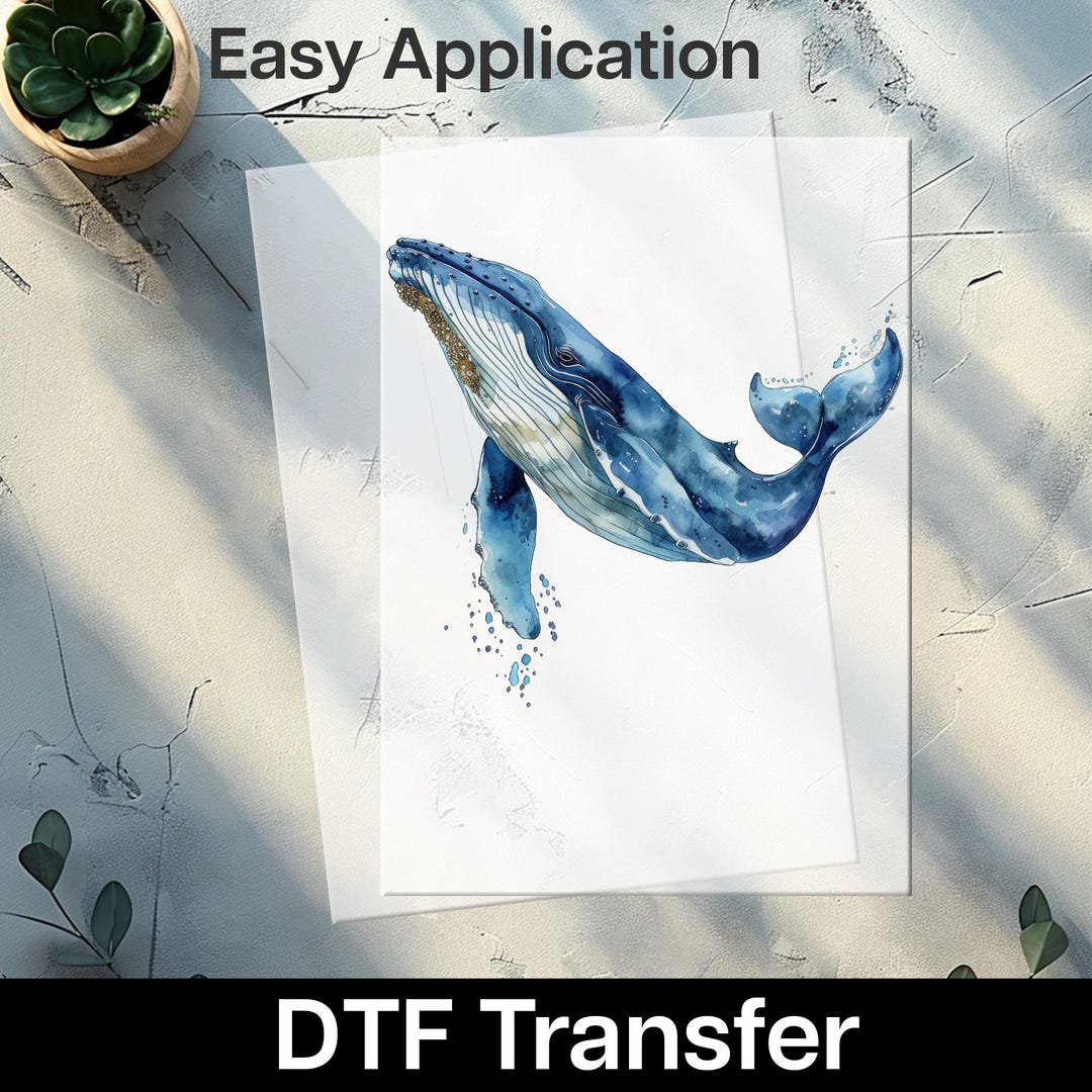 Ocean Life Cute Watercolor Whale Iron-on Ready to Press DTF Transfer ...