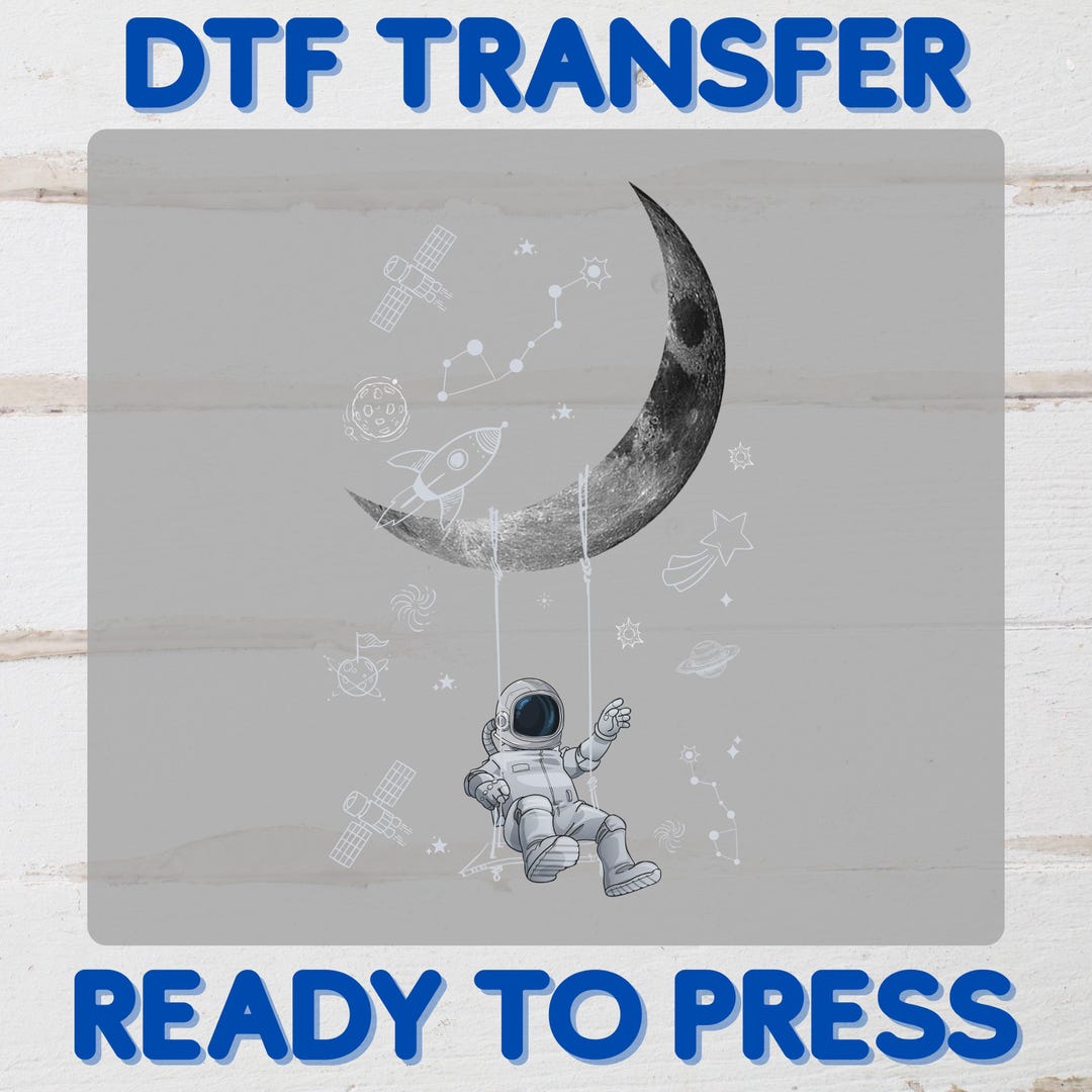 Astronaut and Crescent Moon Space Adventure DTF Transfer, Cosmic ...