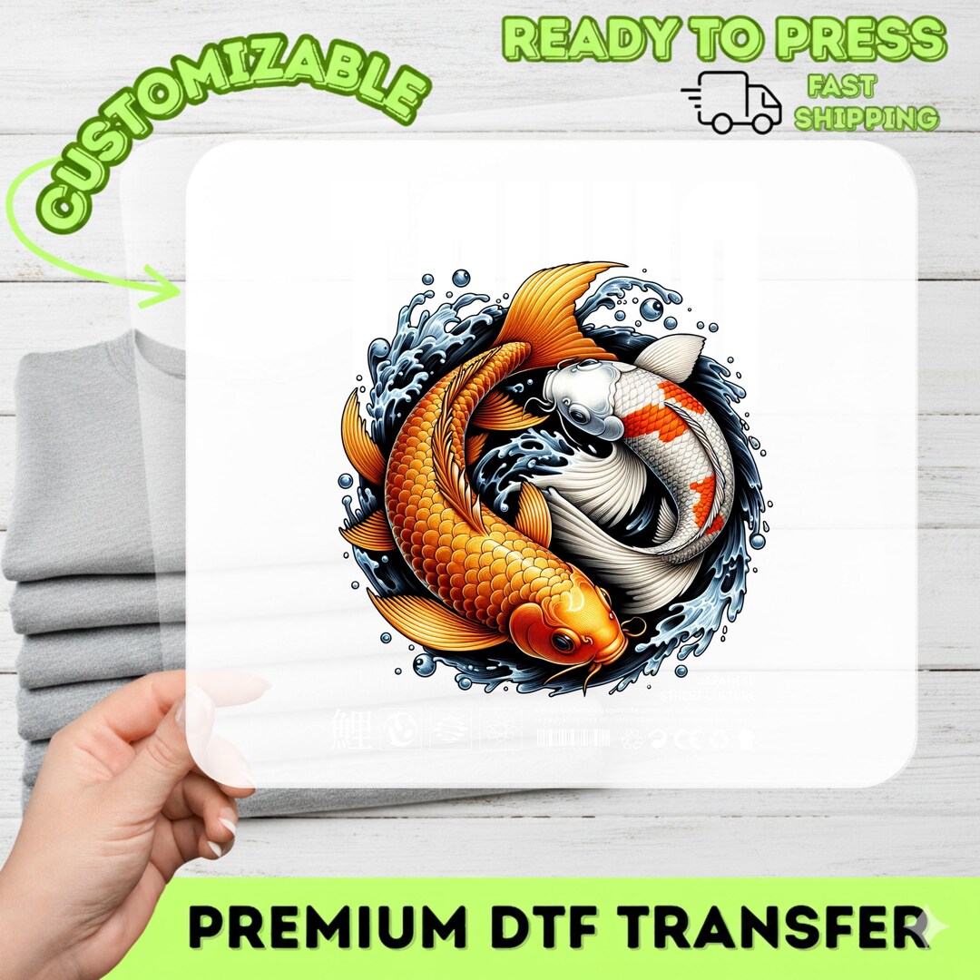 Iron-on Japanese Koi Fish Art DTF Transfer for Group Resilience T ...