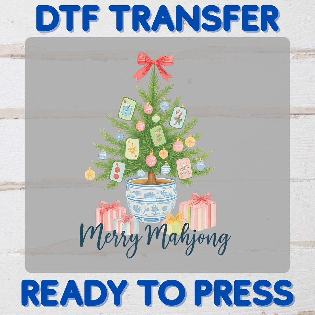 Merry Mahjong Christmas Tree DTF Transfer, Festive Mahjong Holiday Iron ...