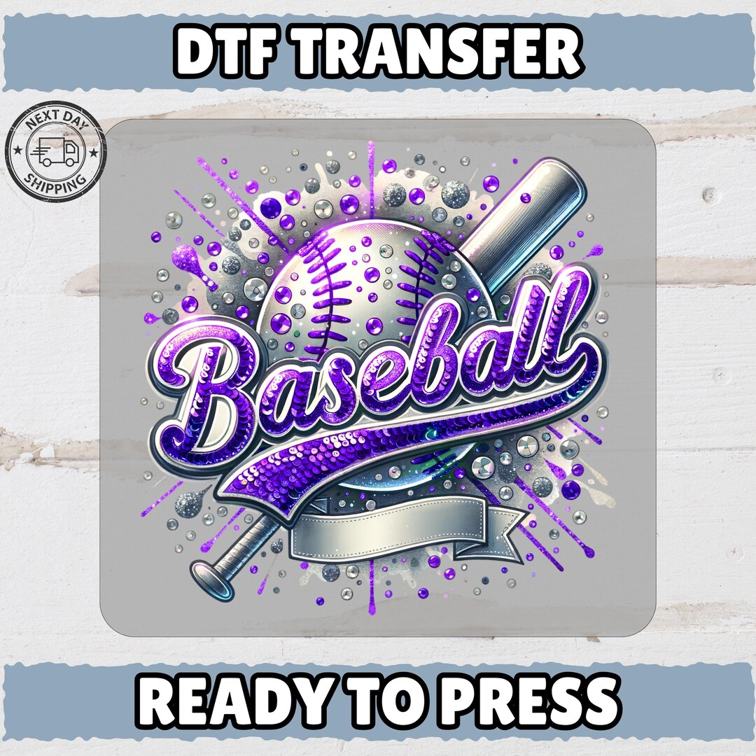 Sparkly Baseball DTF Transfer for Glamorous Sports Tees Hoodies, Ready ...