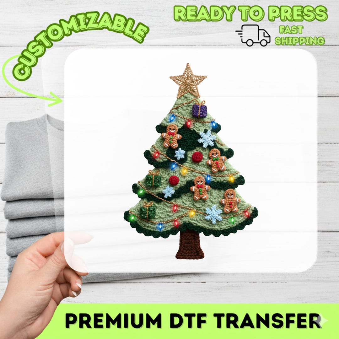 Christmas Crochet Design Tree Cute DTF Transfer for Holiday Shirts ...