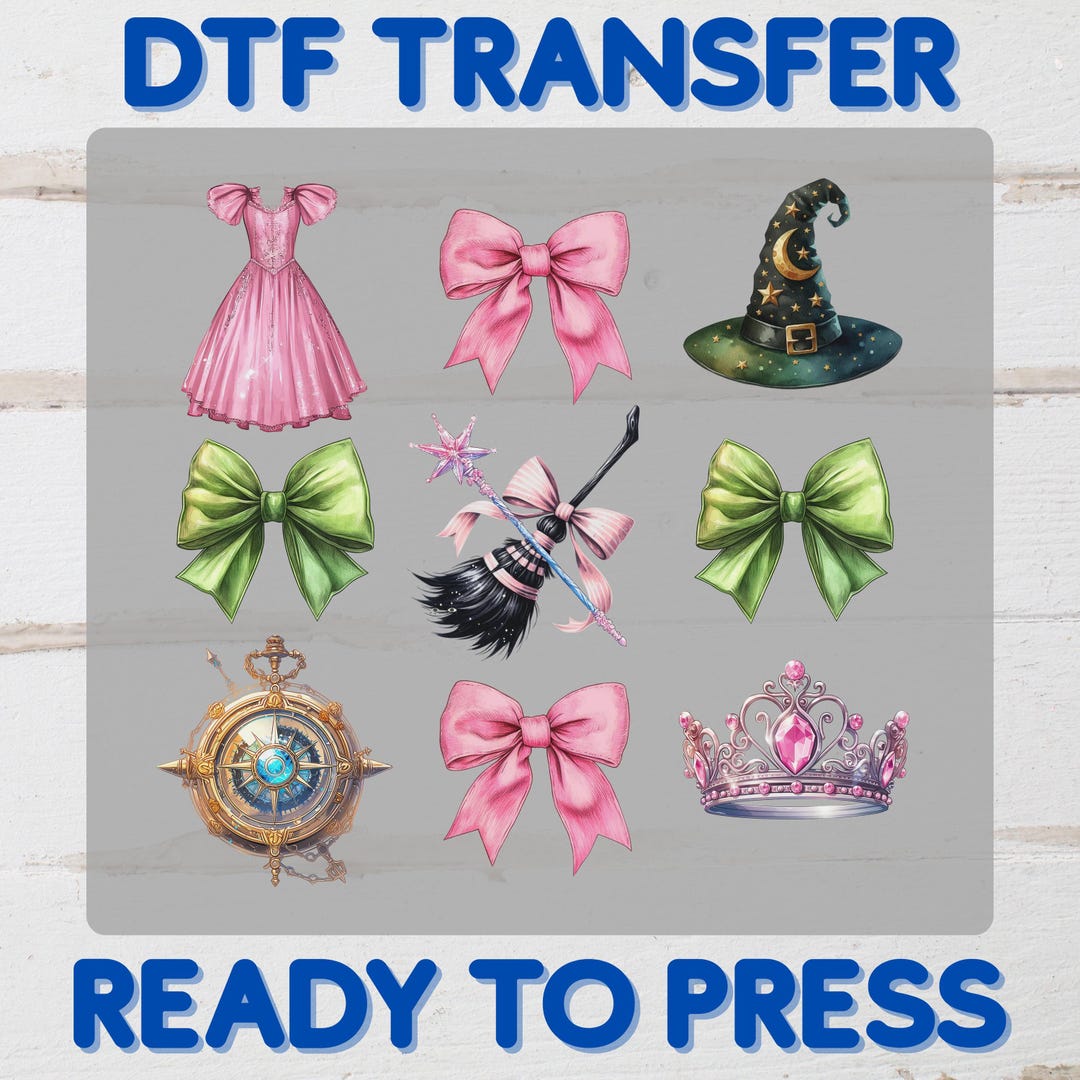 Wicked Pink and Green Icons DTF Transfer, Magical Wand and Crown Iron ...