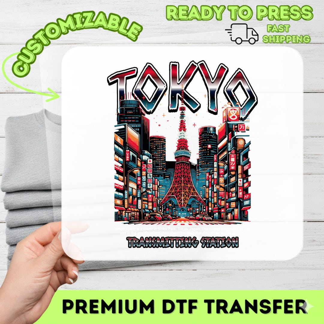 Tokyo Tower Skyline DTF Transfer, Ready to Press Neon Nightscape Art ...