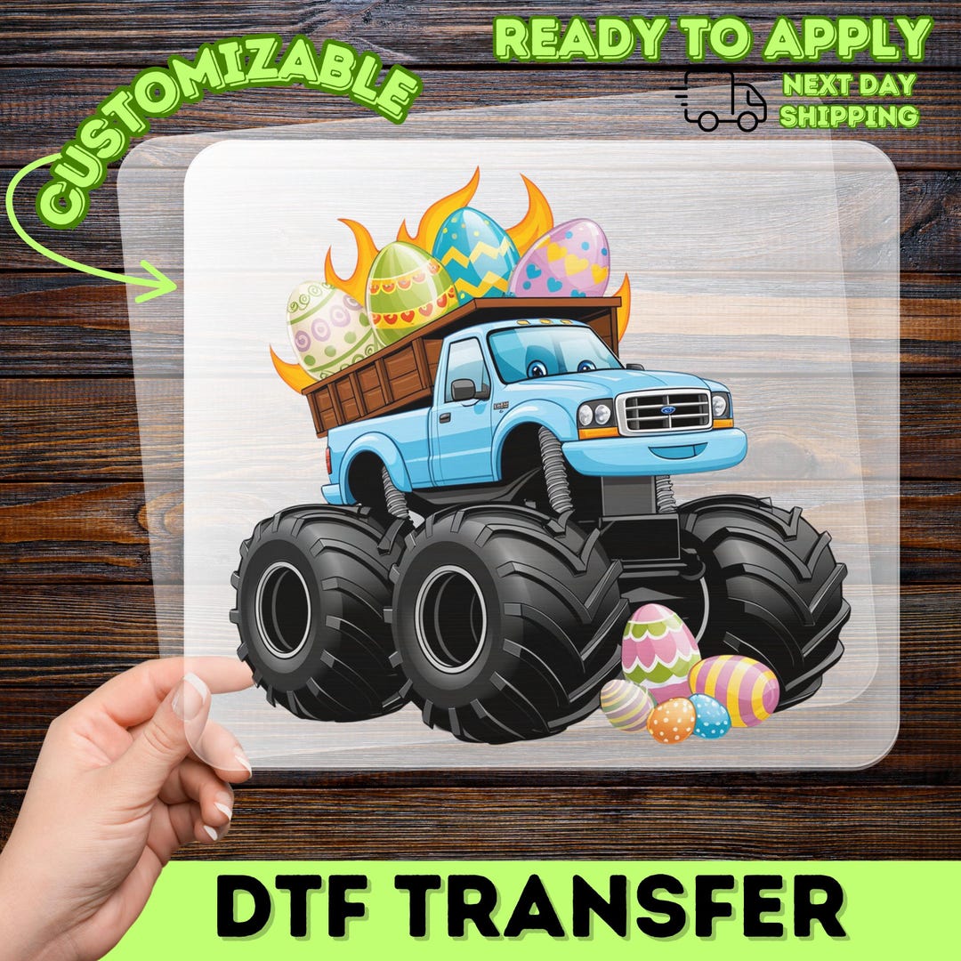 Cartoon Monster Truck Easter DTF Transfer, Festive Spring Heat Transfer ...