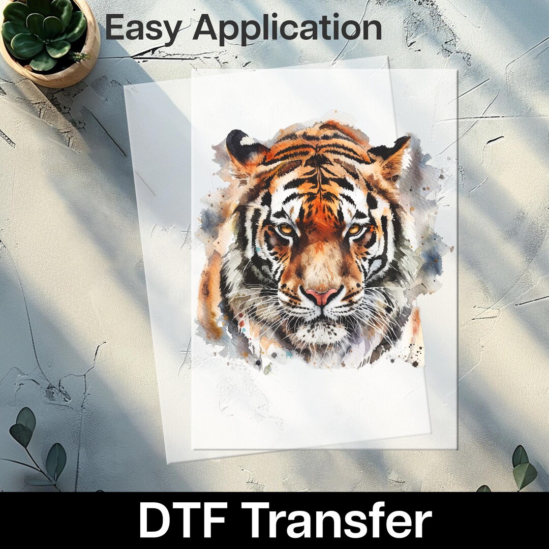 Realistic Tiger Face Watercolor DTF Transfer for Team & Wildlife ...
