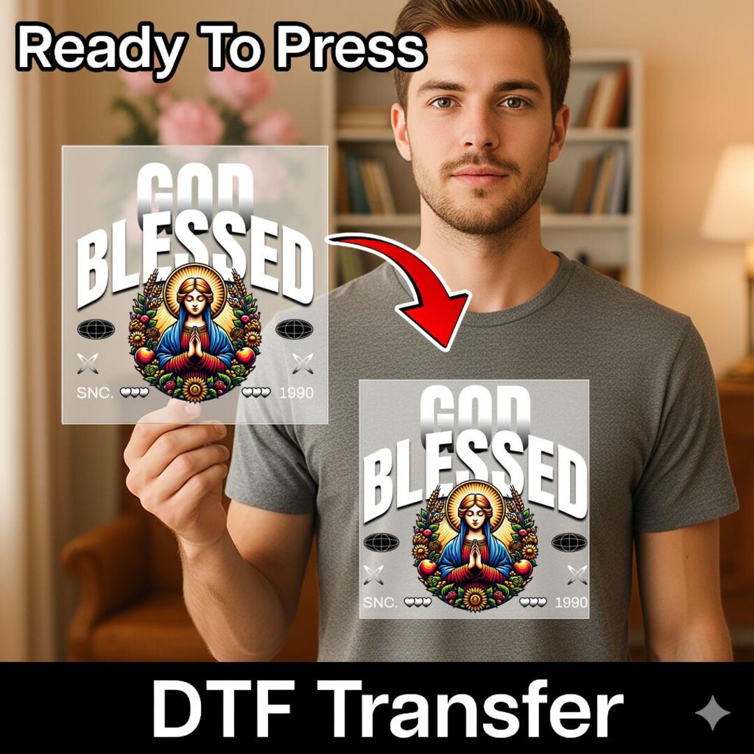 Religious God Blessed Vintage Ready to Press, DTF Transfer Religious ...