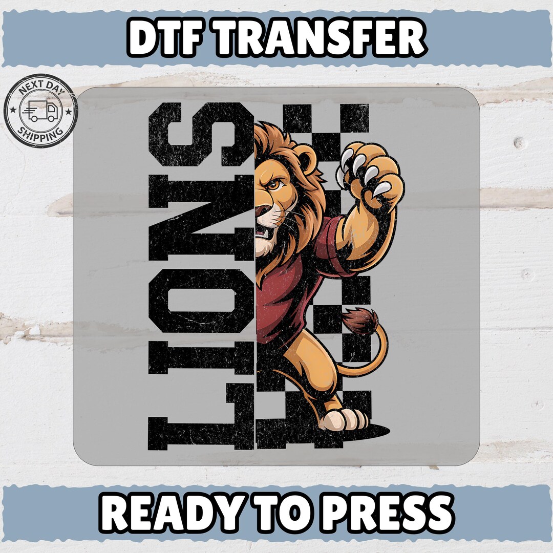 Bold Cartoon Lion DTF Transfer Iron-on for Sports & School Spirit ...