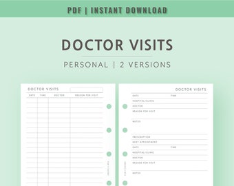 Doctor Visit Tracker Printable Pages A5 Medical Specialist Appointment ...