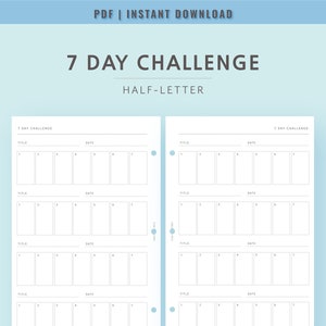 7 Day Challenge Tracker Printable Planner Page Half Letter Minimalist ...